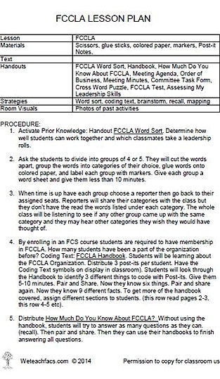 Fccla Lesson Plan Template