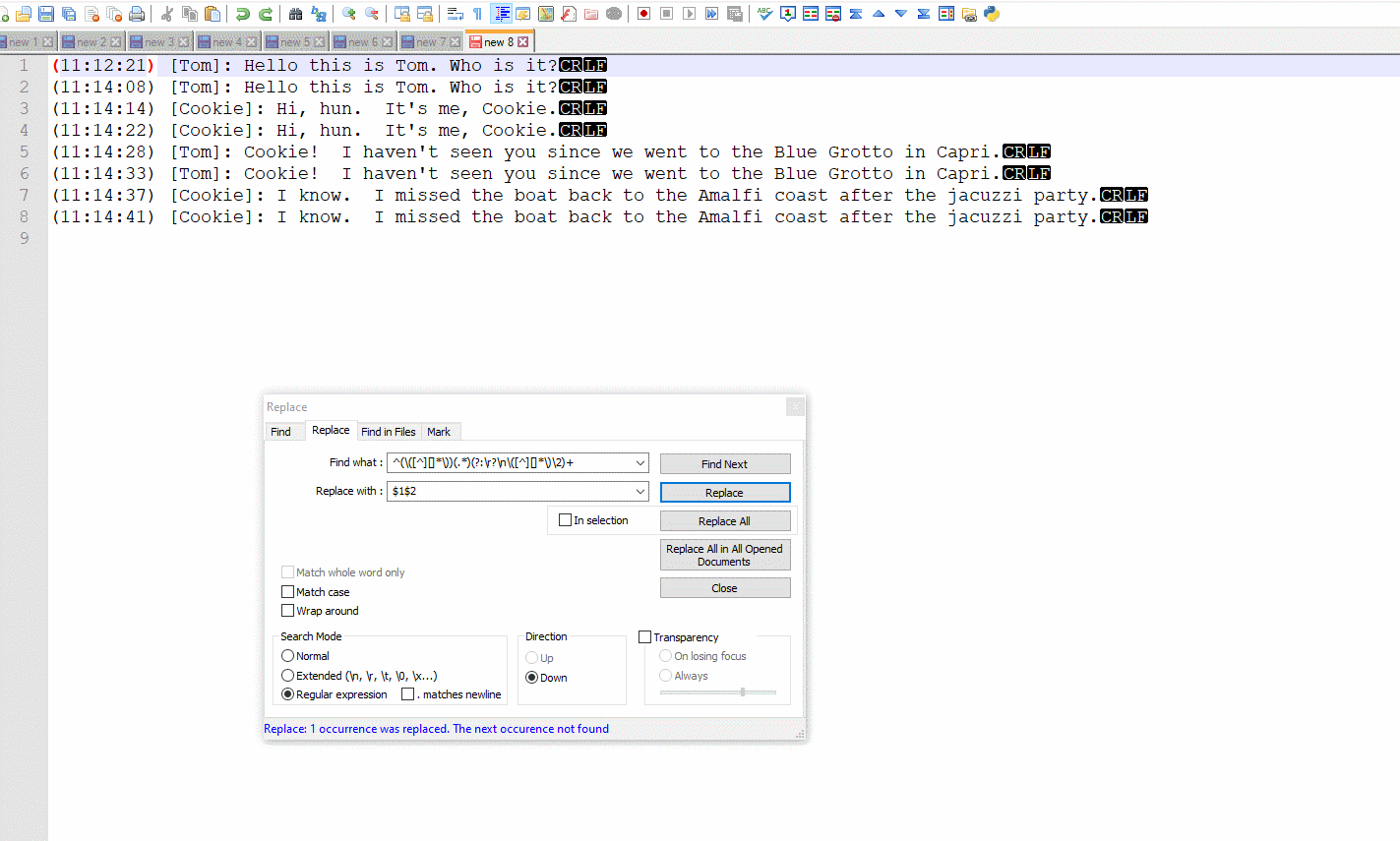 Regex To Find Where Consecutive Lines End With The Same Text