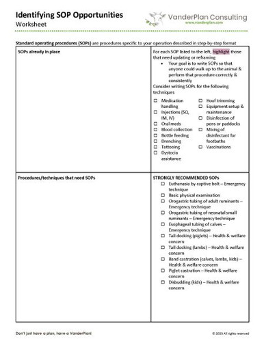 Identifying SOP Opportunities Producer Worksheet | VanderPlan