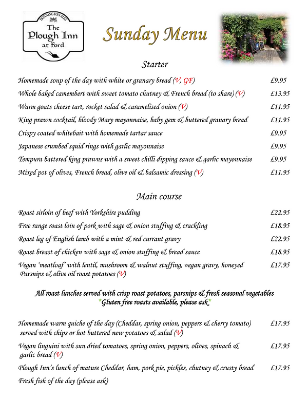 Menus | The Plough Inn Ford