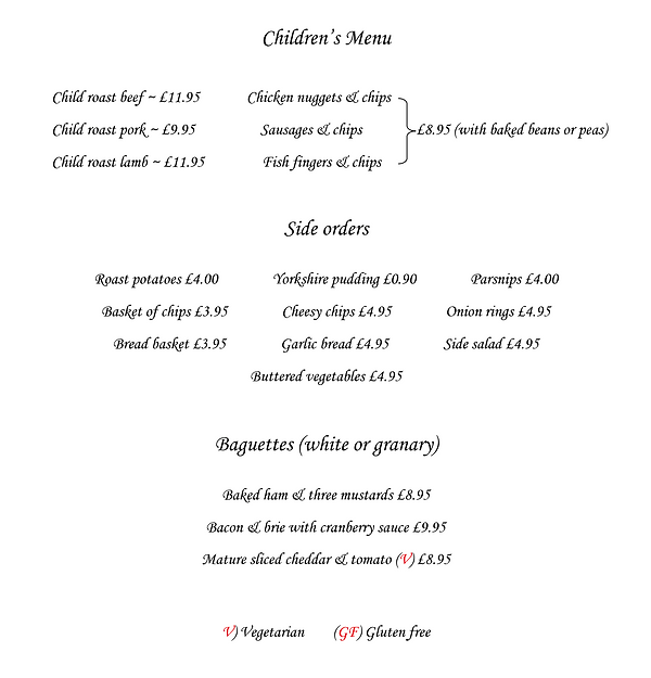 Menus | The Plough Inn Ford