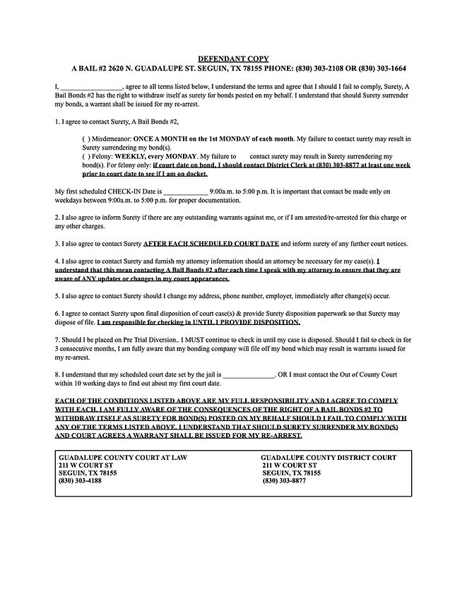 Co-signer Forms | A Bail Bonds #2 | Seguin