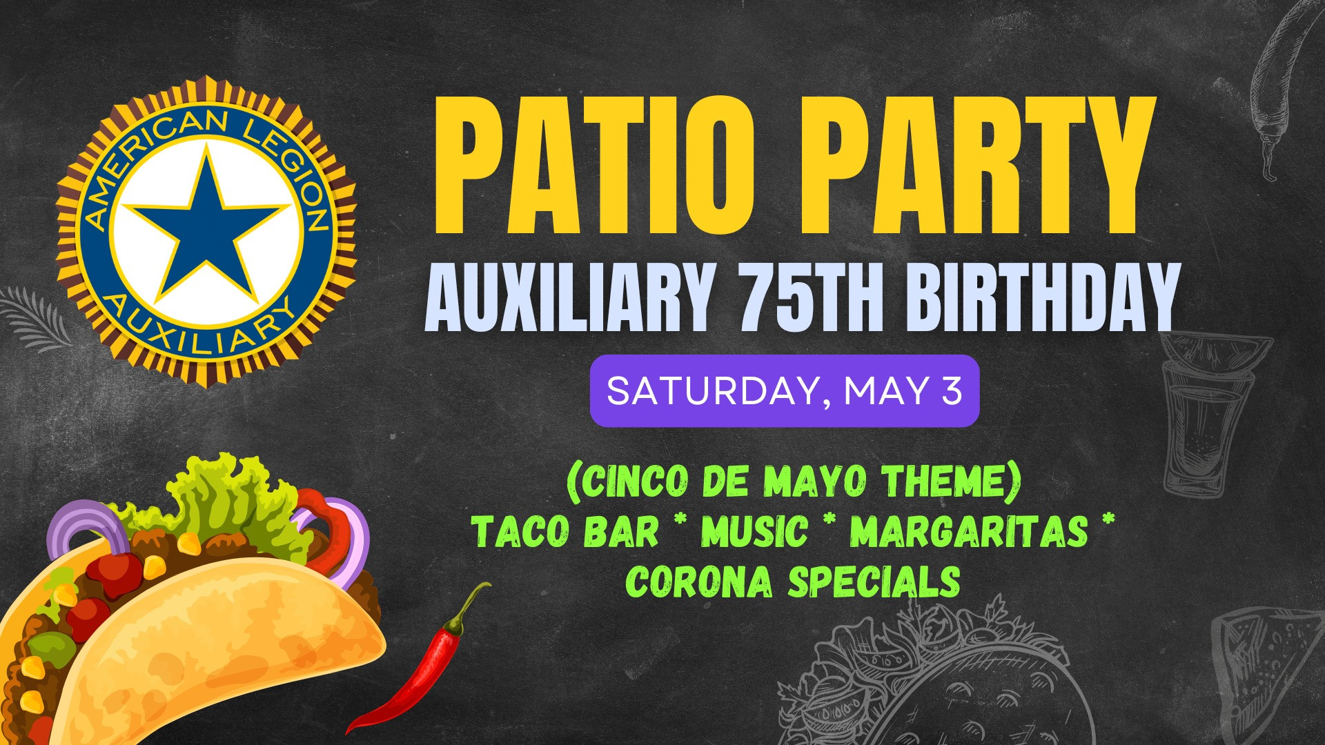 Patio Party, Taco Bar, and Auxiliary 75th Birthday | Zimmerman Legion