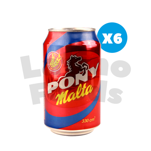 6x pack Pony Malta (Malt Beverage) - 6 cans x 330ml each | Latino Foods