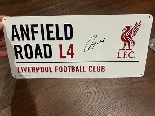 John Wark signed Liverpool white Anfield Road sign | S&N Signings