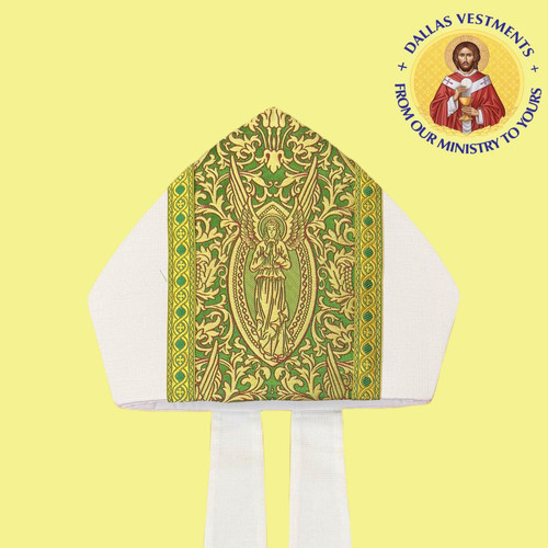 White Miter with Green/ Gold Holy Angel | Dallas Vestments