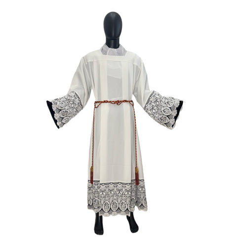 ROMAN YOKE ALB - 12" (CHI & RHO) LINED LACE | Dallas Vestments