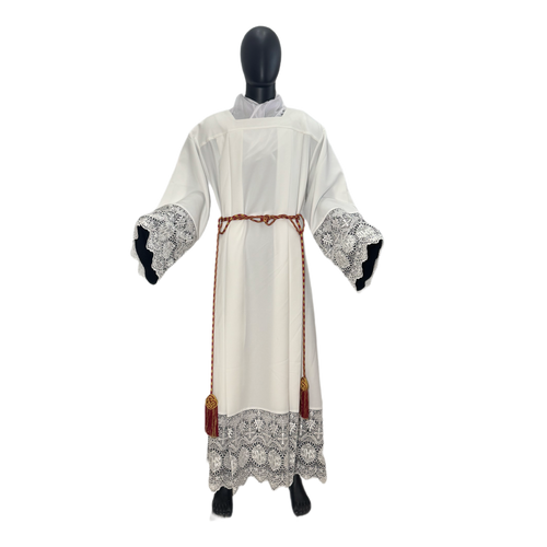 ROMAN YOKE - WHITE LARGE LACE- LINED ALB (JHS) #2 | Dallas Vestments