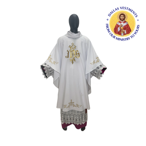 White Chasuble with Embroidered JHS (Sorrento) | Dallas Vestments