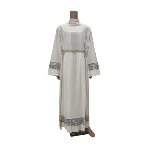 ROMAN YOKE ALB- 3.5" CROSS LINED LACE | Dallas Vestments