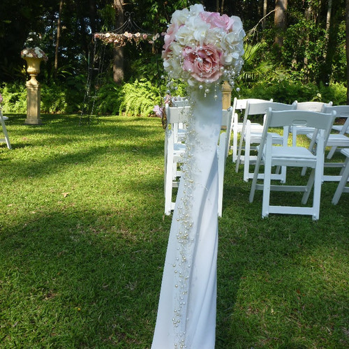 Promenade Stands with flower posies to coordinate with the aisle chair ...