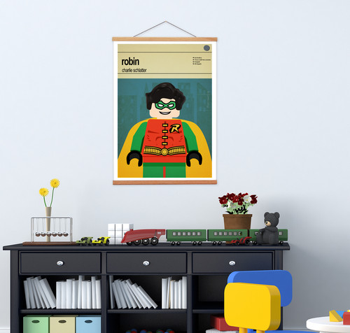Kids Lego wall art, Robin Canvas Print and Wooden Hanger, A3/A2, Boys ...