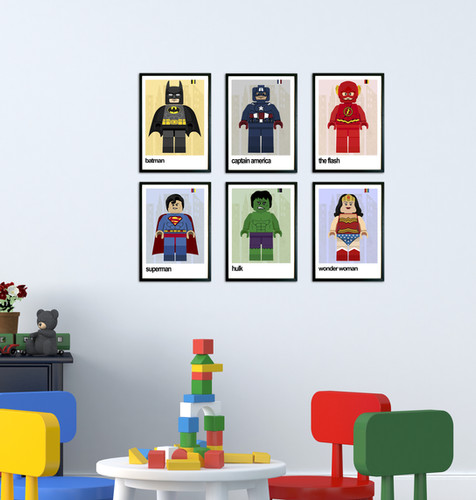 Set of 6 Lego Superhero Posters, Cool Superhero Posters, Kids Bedroom ...