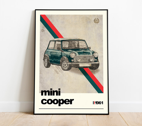 Mini Cooper Poster, Gift for Him, Car poster, Car Wall art, 80s Classic ...