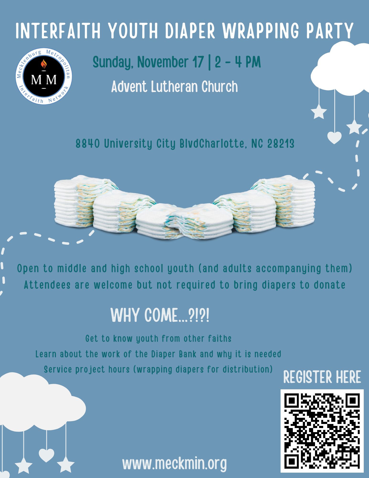 Interfaith Youth Diaper Wrapping Party | MeckMIN