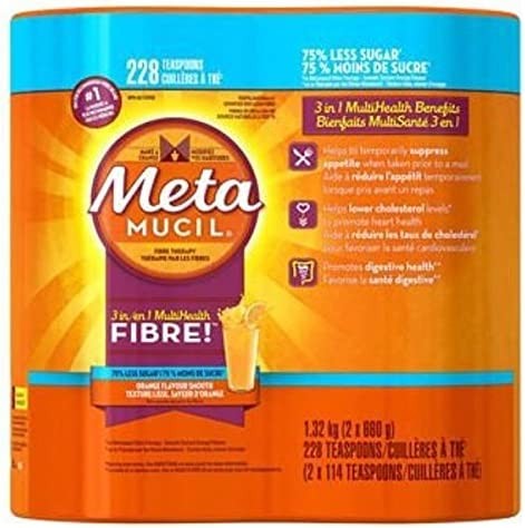 Metamucil Smooth Texture 75% Less Sugar Orange Psyllium Fibre - 2 x 114 ...