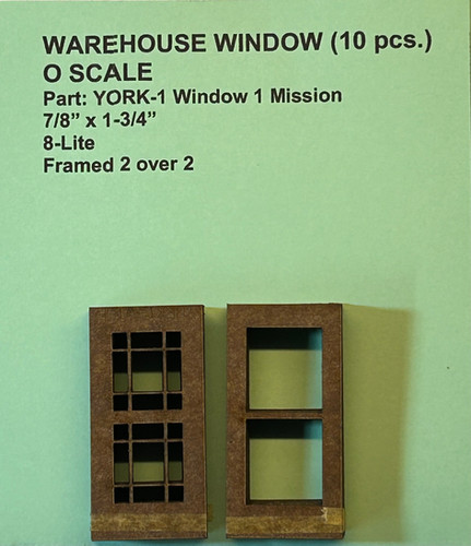 O Scale YORK-1 Window 1 Mission 7/8" x 1-3/4", 8-Lite, Framed 2 over 2 ...