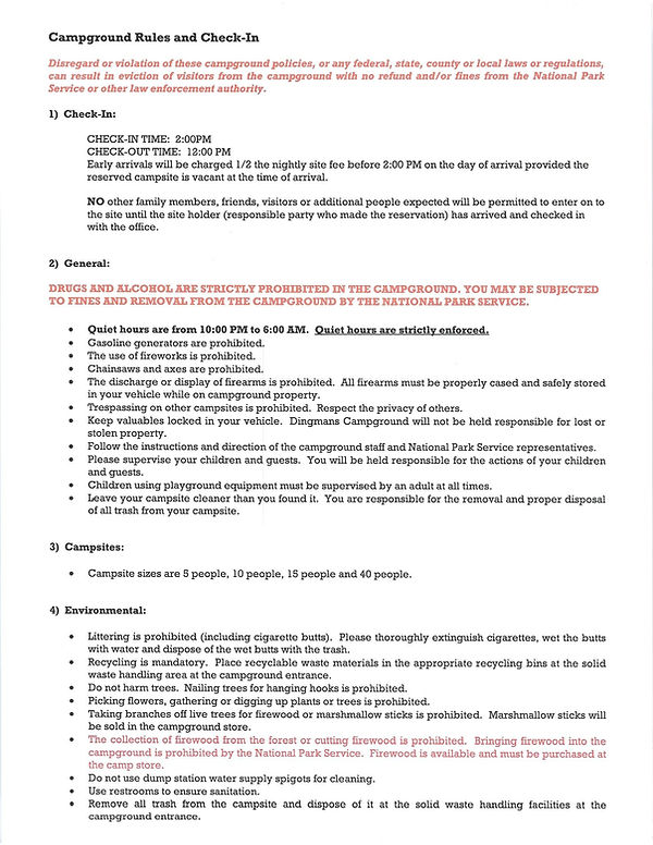 Rules & Check In | dingmanscampground