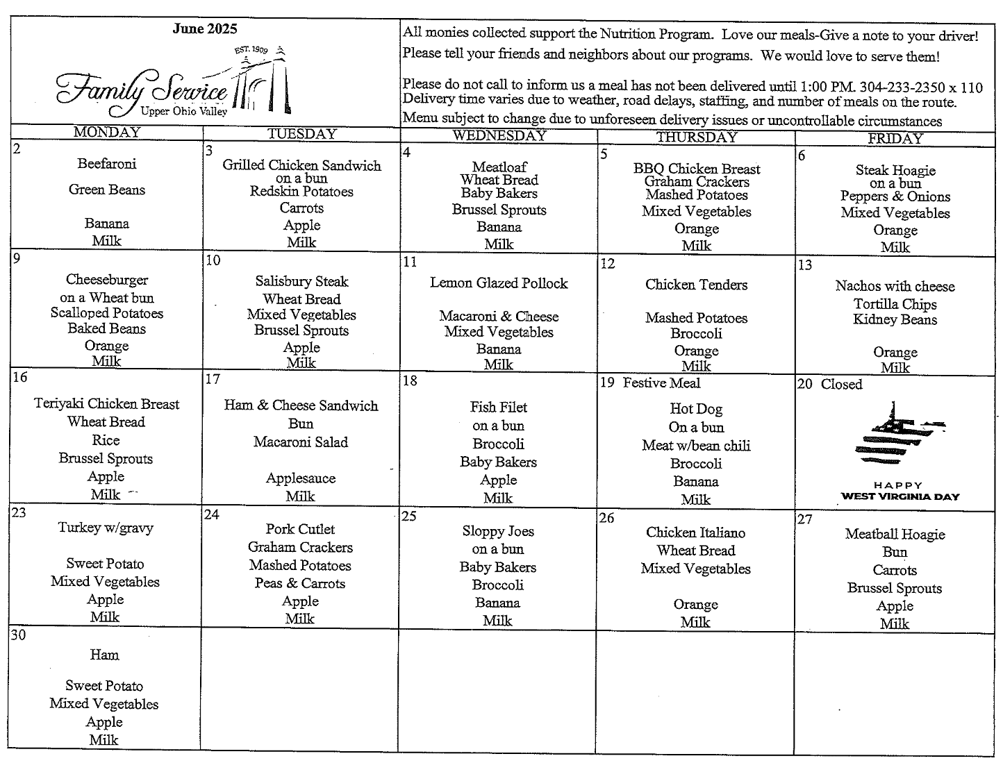 Monthly Menu | FSUOV