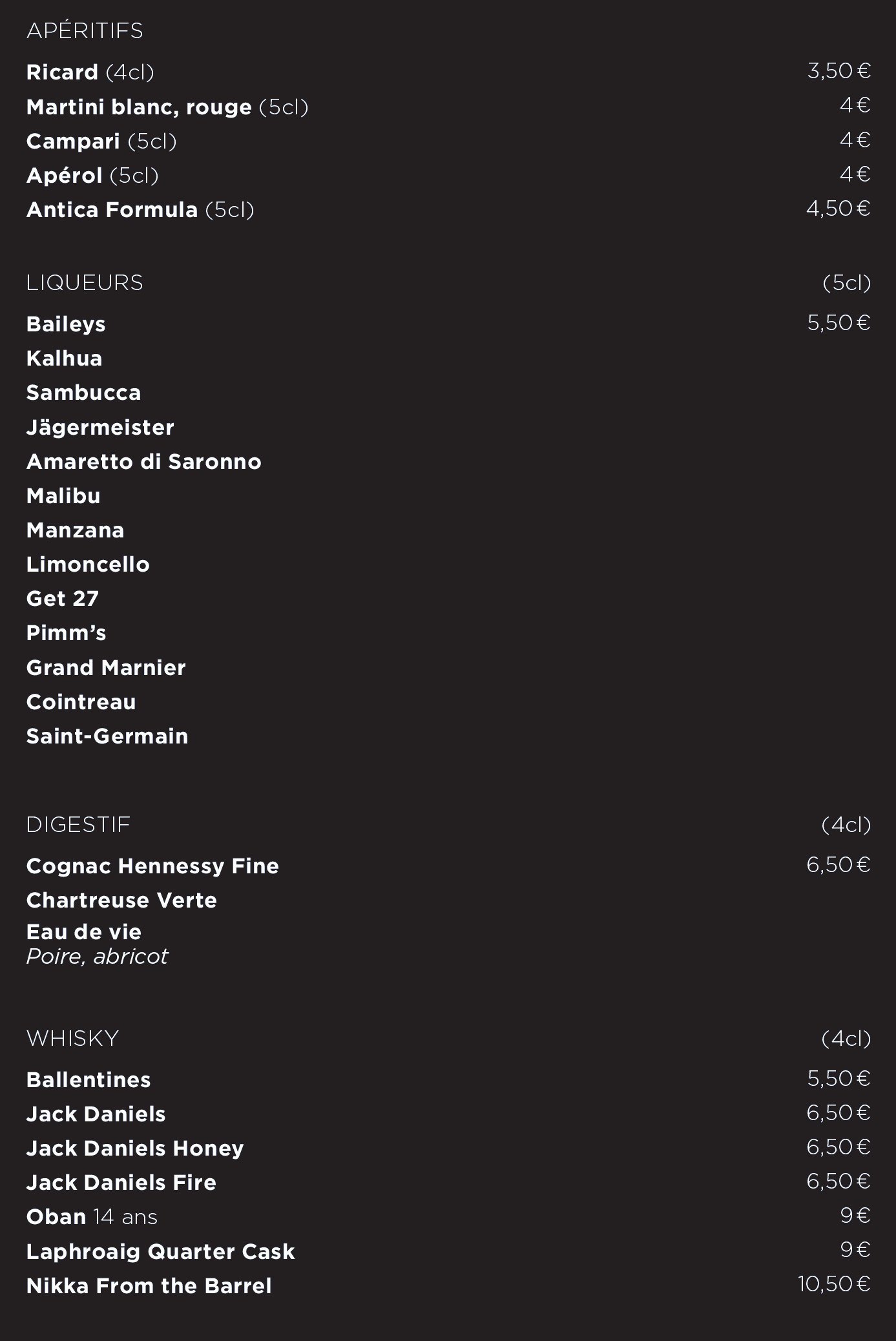 CARTES ALCOOLS, VINS, CHAMPAGNES | Bobar