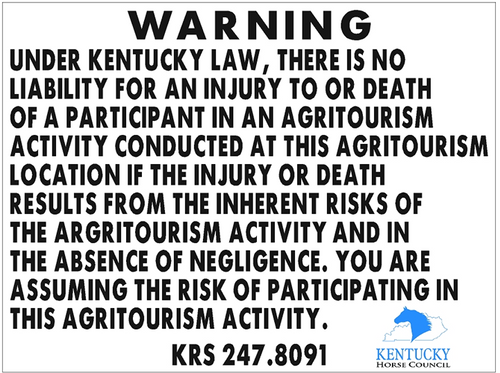 Agritourism Liability Sign | Ky Horse Council