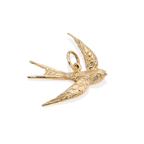 Solid 9ct Yellow Gold Large Swallow Charm | sjco