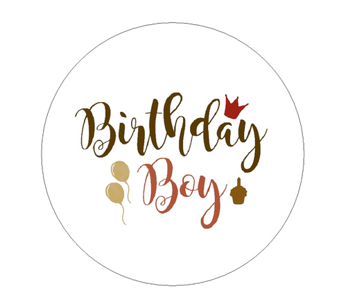 24 x ROUND BIRTHDAY BOY STICKERS | Balloons and Crown | TLLC