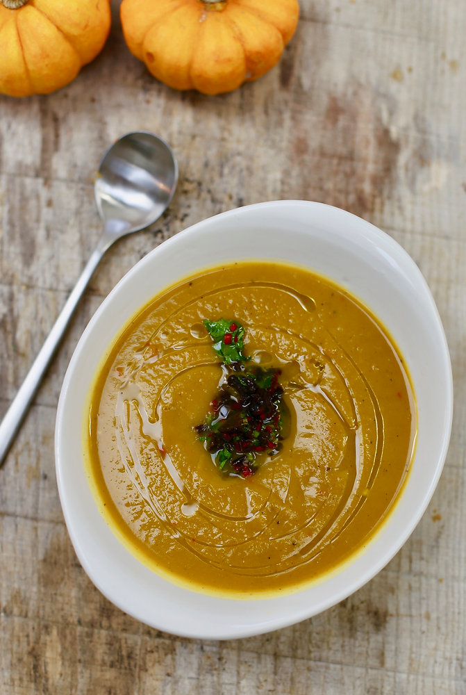 Pumpkin Soup with Pickled California Prune Salsa