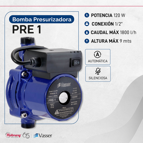 BOMBA PRESURIZADORA PRE 1 | 1 DUCHA | 120 WATTS - VASSER MOTORARG ...