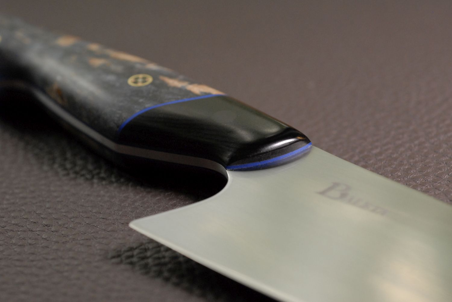 ** SOLD ** 8" Gyuto - Stabilised Blue Maple Burl and Micarta ...