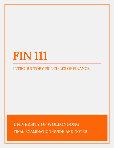 FIN 111 - Introductory Principles of Finance | University of Wollongong