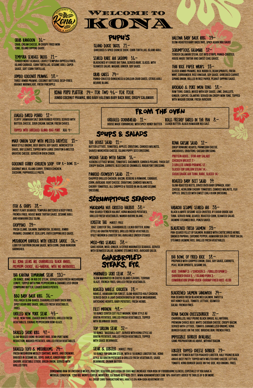 Kona Menus | Kona Monterey