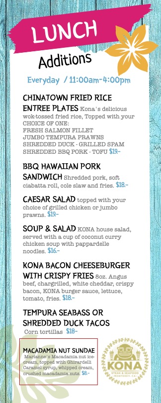 Kona Menus | Kona Monterey
