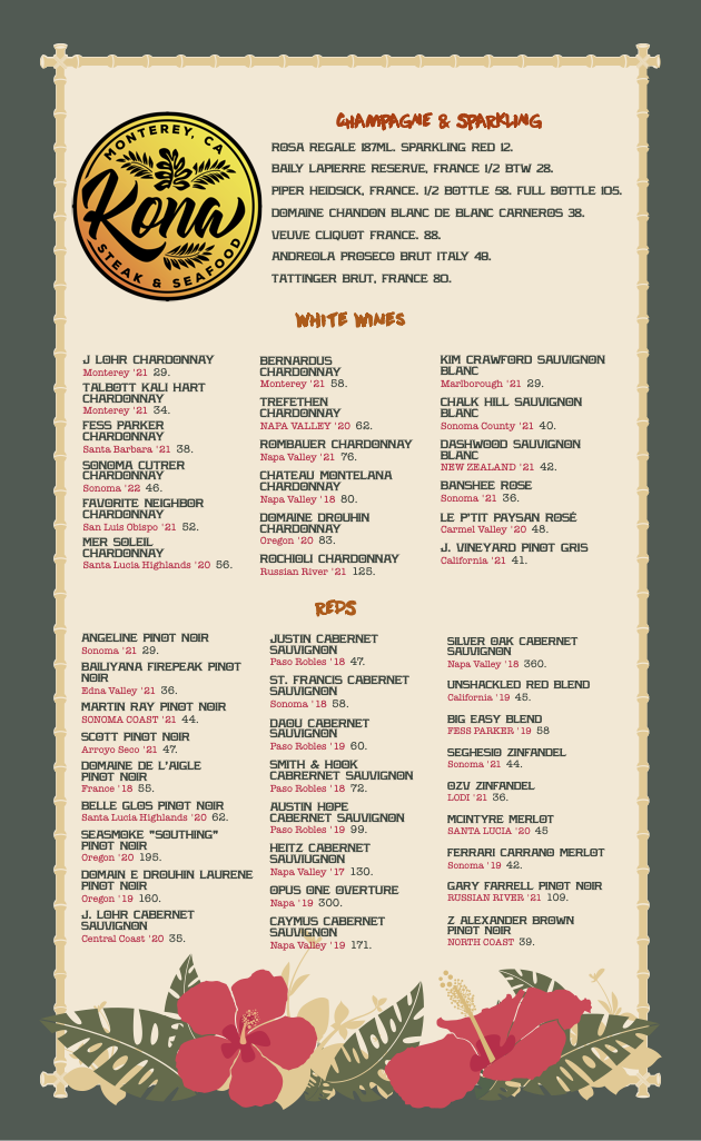 Kona Menus | Kona Monterey