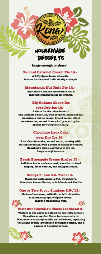 Kona Menus | Kona Monterey
