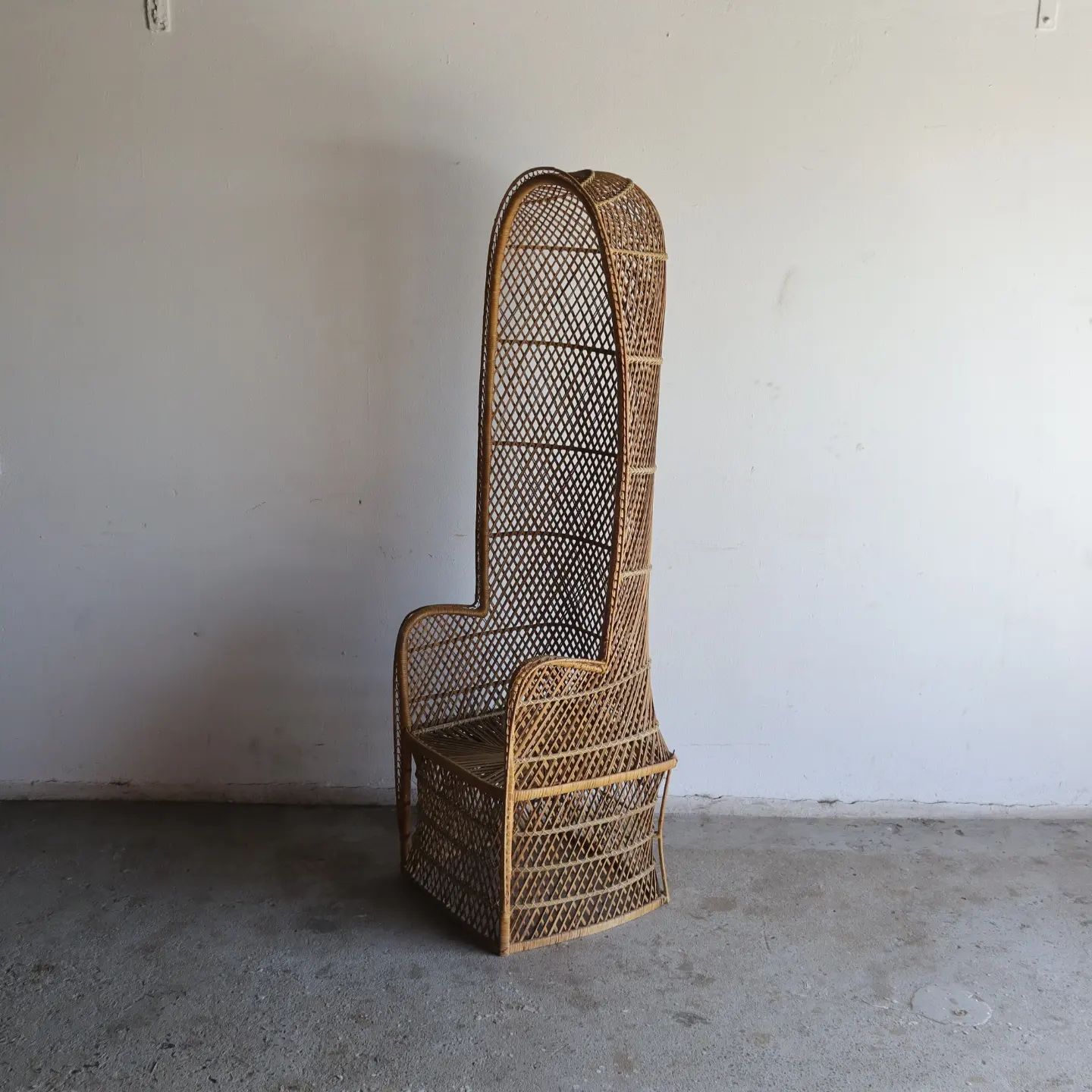 Tall rattan wicker hooded porters style peacock chair | Klassiek