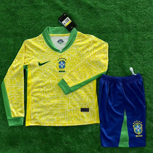 Brazil 2024 Long Sleeve Kids Home Kit | Futbol Shop US