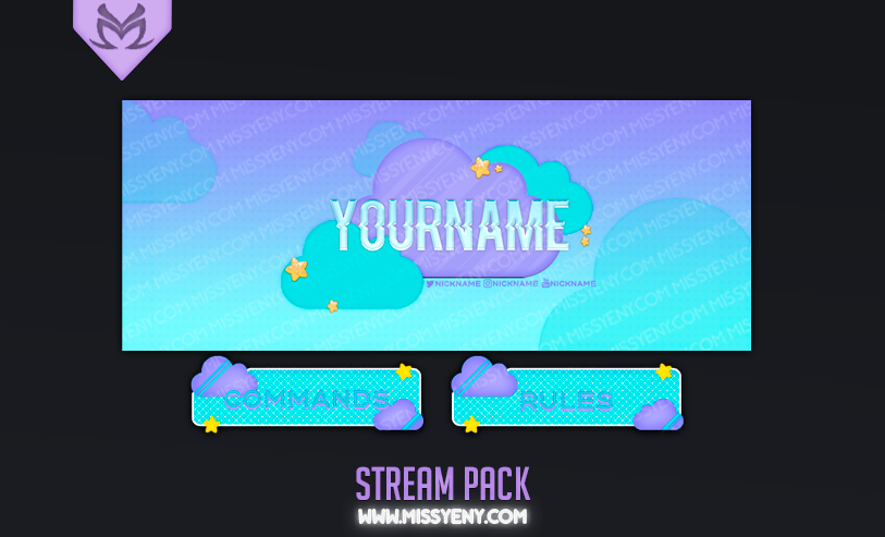 STREAM PACK AESTHETIC CLOUDS | OVERLAY, SCREENS, TWITCH BANNER AND ...