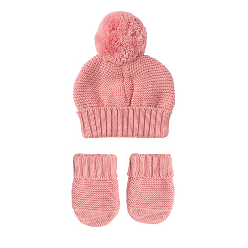 Blush Pink Bobble Hat and Mittens Set | Toffee Moon