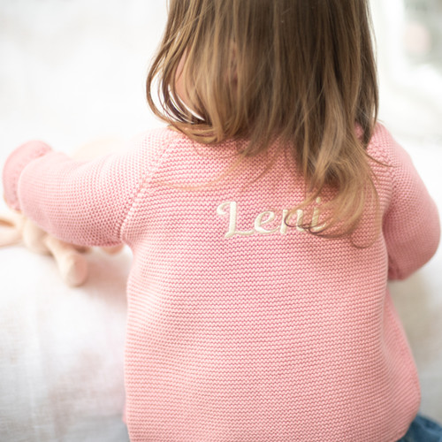 Personalised Pink Cardigan with Embroidered Name on Back | Toffee Moon