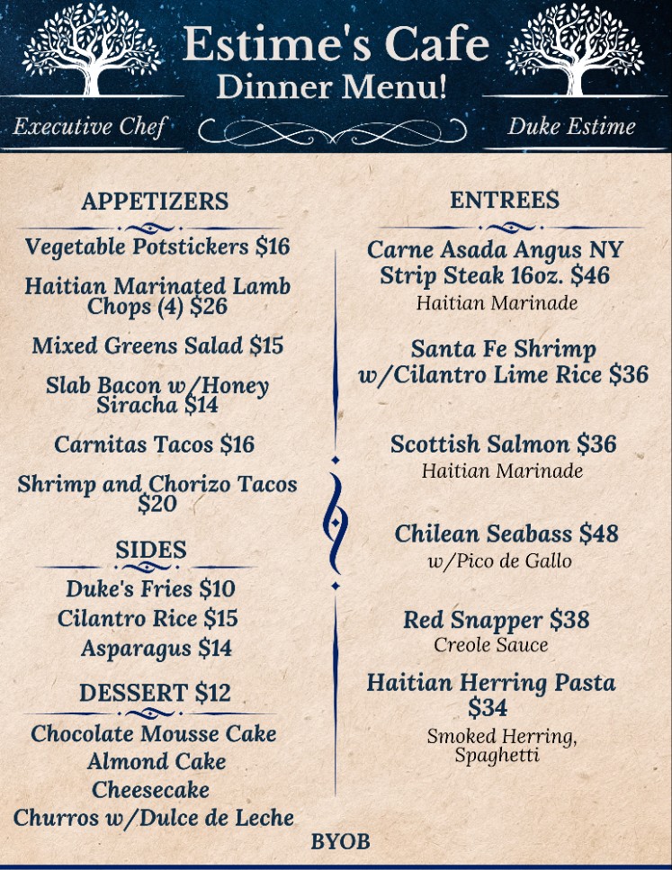 Dinner Menu | Estime's Cafe