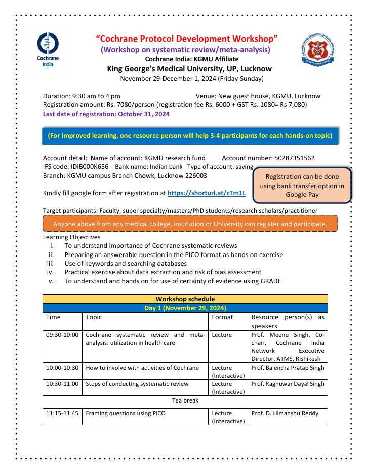 Cochrane Protocol Development Workshop(Workshop on systematic review ...