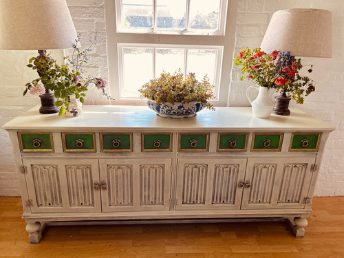Indian Green and Off-White Linen Fold Sideboard | Tea and Tonic
