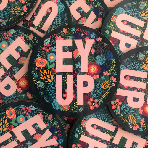 EY UP Floral Yorkshire Saying Drinks Coaster | jamartworks