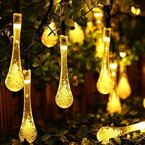 FA-LC46H Solar Powered Water Drops String Light Warm White 5M ...