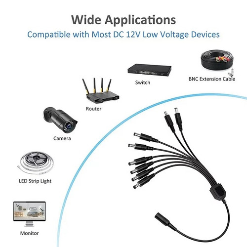 8 Way DC Power Supply Splitter for Security Cameras 1 Female To 8 Male ...