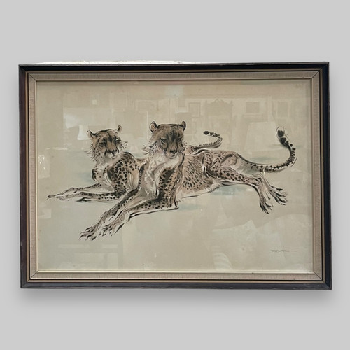 c. 1960s Ralph Thompson Print of Two Juvenile Cheetahs | EvesandSamuel