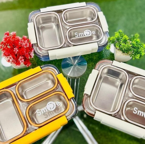 Smile 3 grid Bento Lunch Box with spoon & chopsticks | Bear & Bags