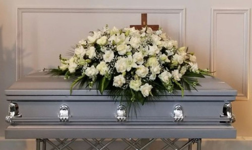 Classic white casket | Gaby's Flowers