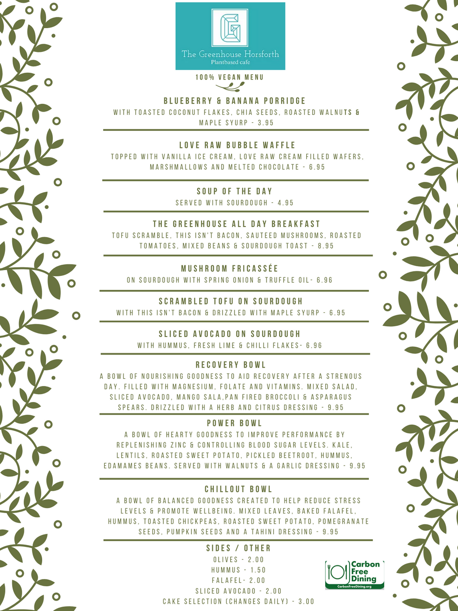 Menu | The Greenhouse Horsforth